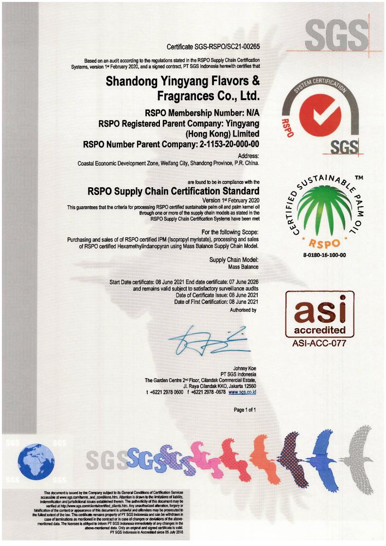 RSPO-Yingyang - 瀛海（沧州）香料有限公司